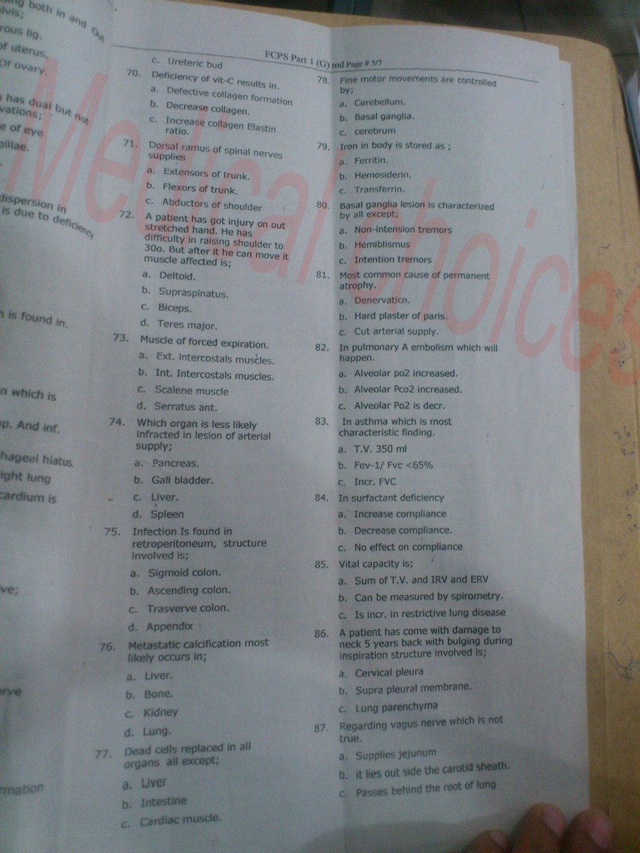 FCPS Part 1 Past Papers Original | MEDICAL CHOICES